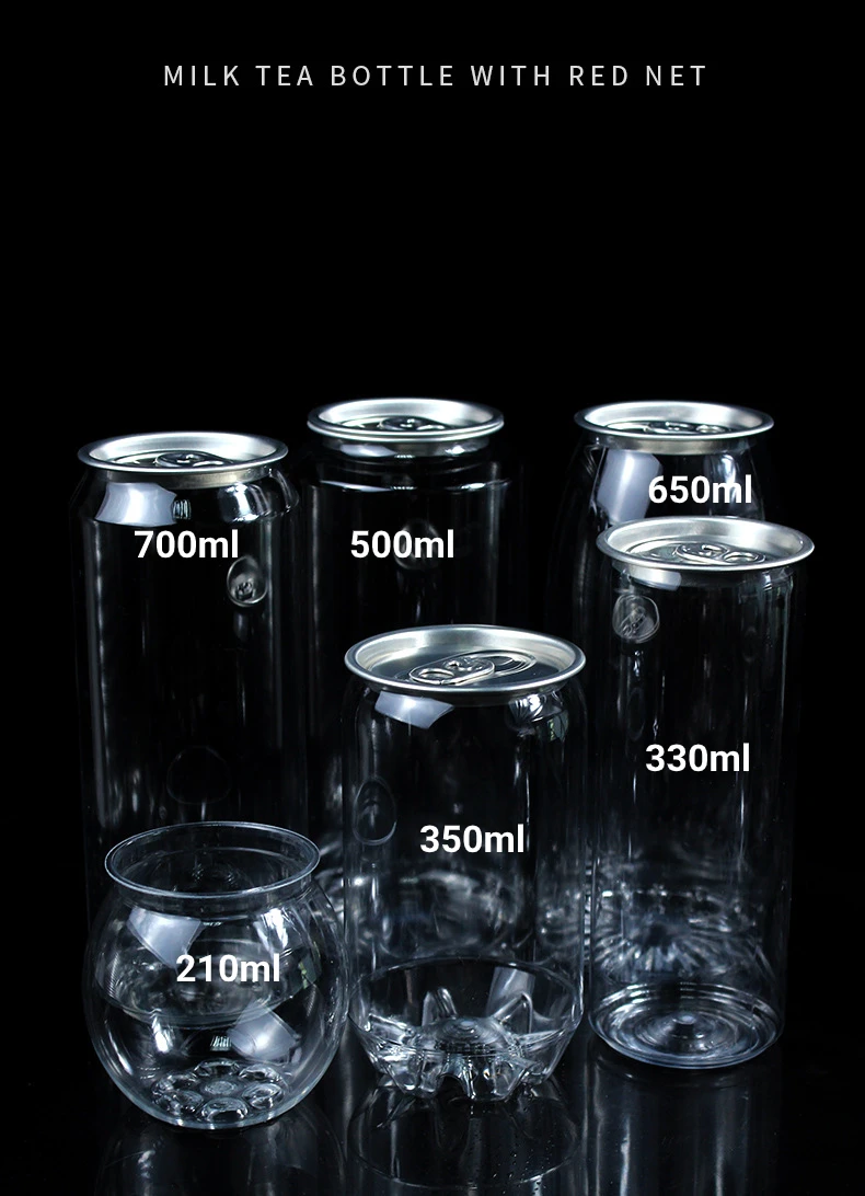 Transparent PET Plastic Cans with Aluminium Lid for Drinks