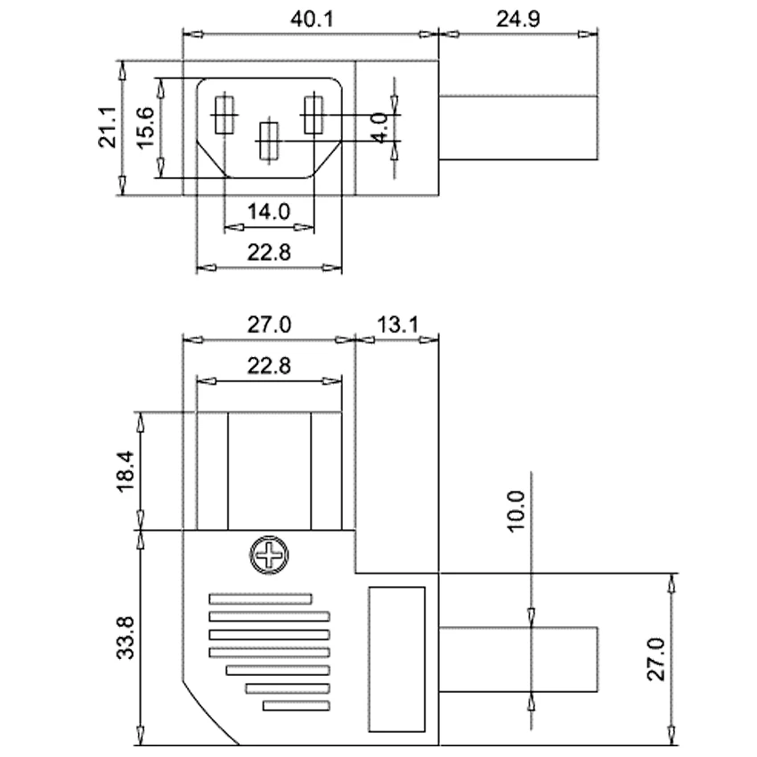 IEC C13 Left Angle Rewireable Horizontal Connector 125V-250V