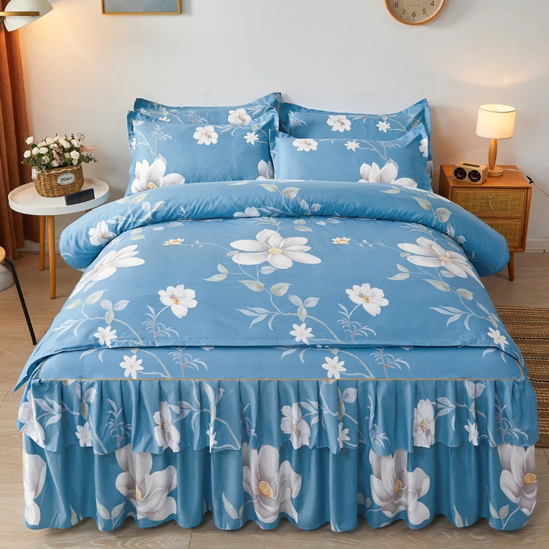 Floral Bed Cover Bedspread Rose Customized 4 Pieces Bed Skirt Sheet Set ...