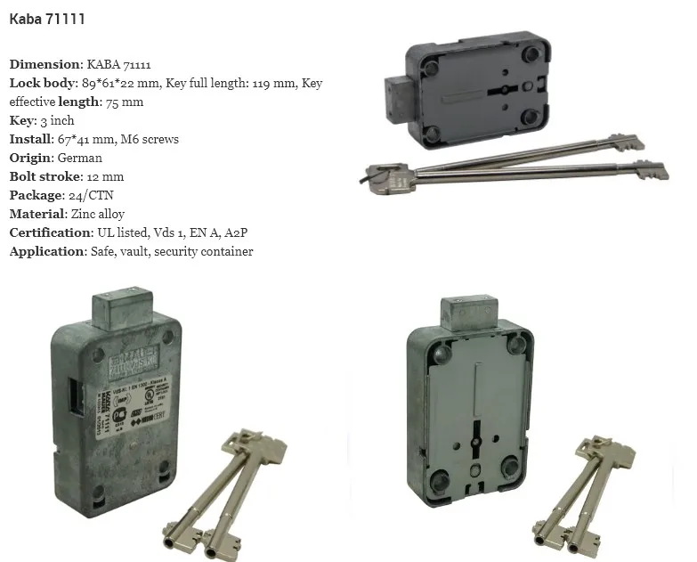 KABA 71111 Mechanical Key Safe Lock - Secure Your Assets