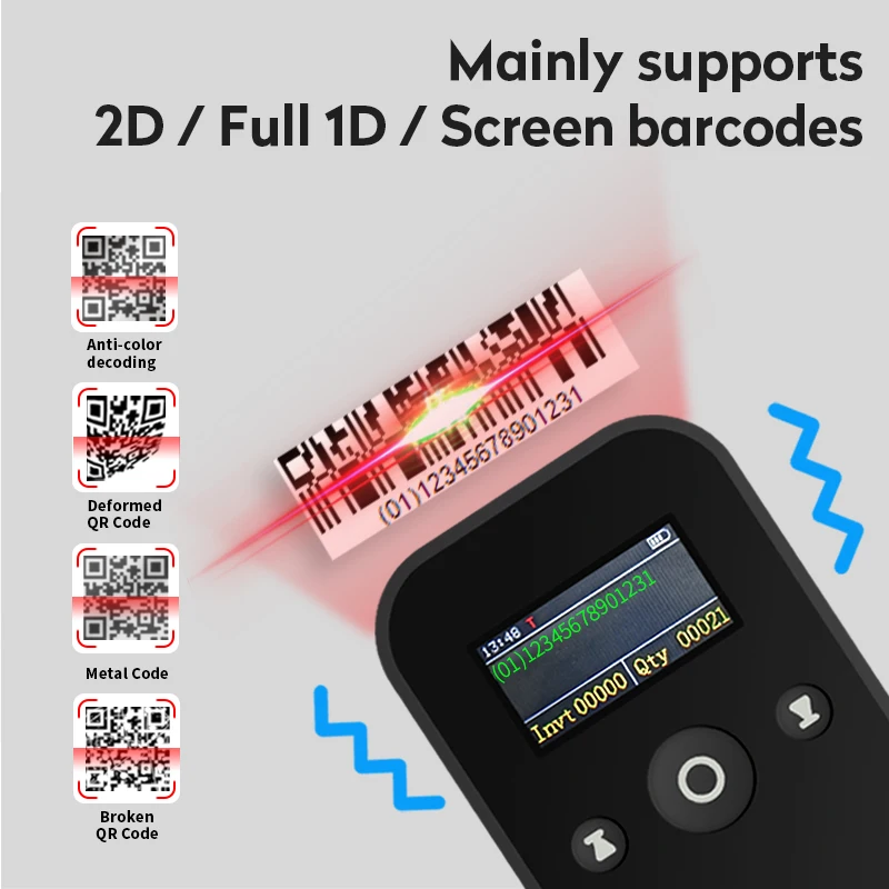 JR 2033 Screen MINI Bluetooth Barcode Reader - 1D 2D Qr Scanner
