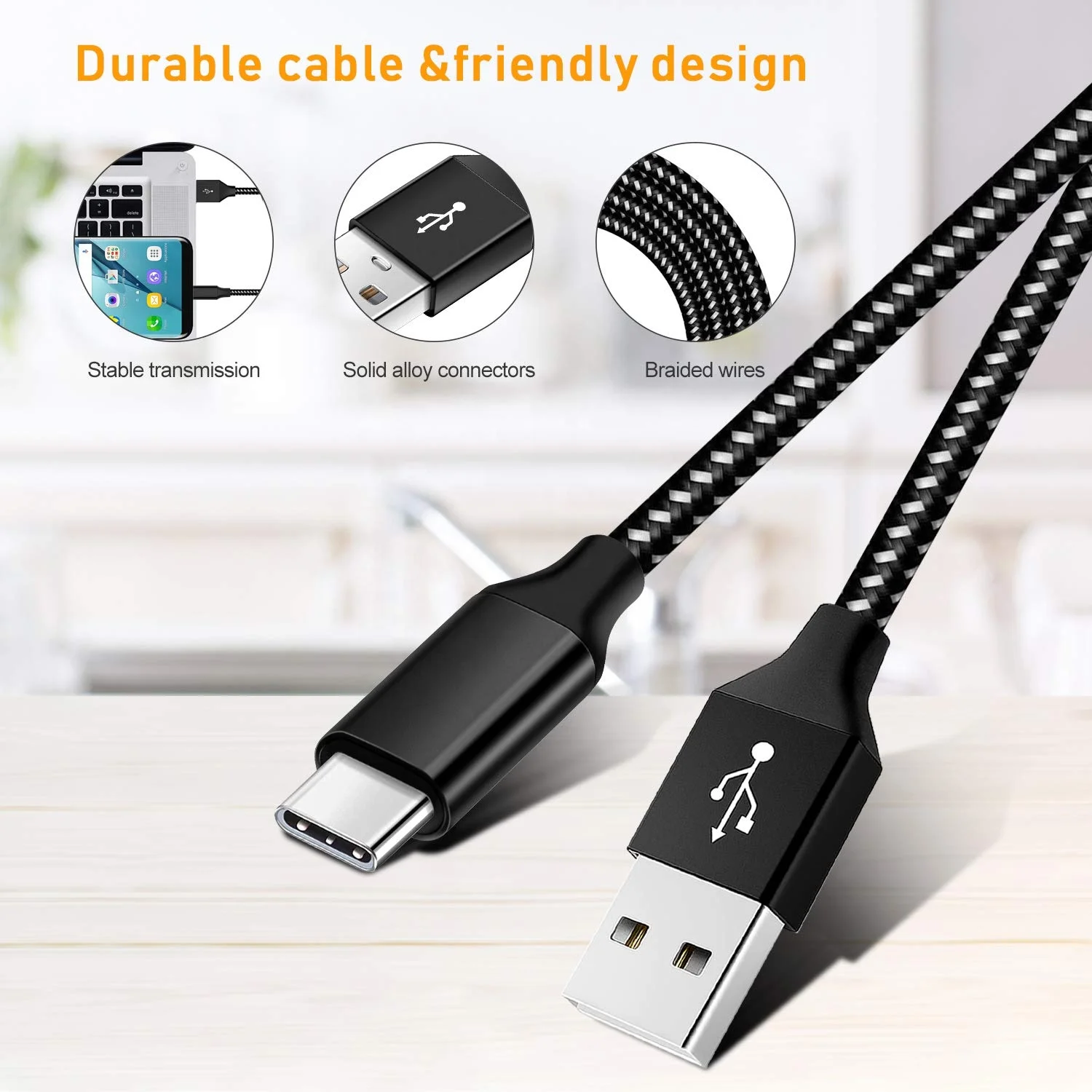 Usb Type-c 2m Aluminum Cable 5a Copper Conductor Fast Charging 3a Pvc ...