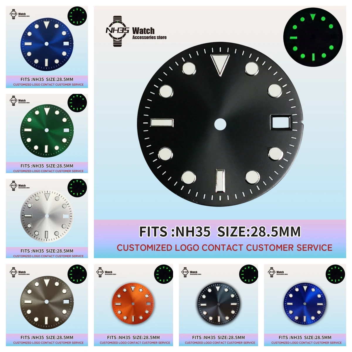 NH35 Dial Face for Seiko Mods - Sunburst 28.5MM Green Luminous