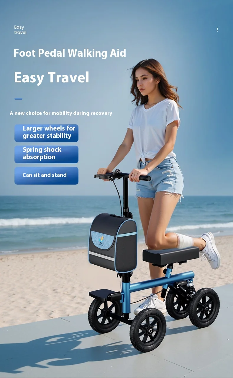 Foldable Single-Leg Knee Walker & Rollator Shock-Absorbing Support for ...