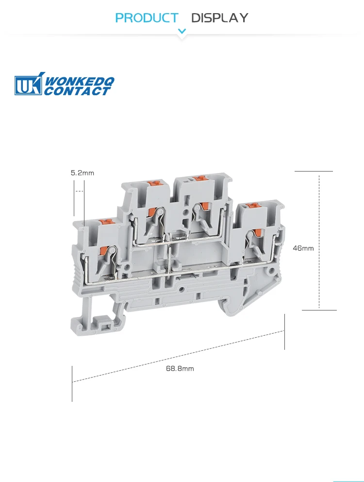 Jpttb 2.5 Feed Through Din Rail Plastic Brass Push In Connection Spring ...
