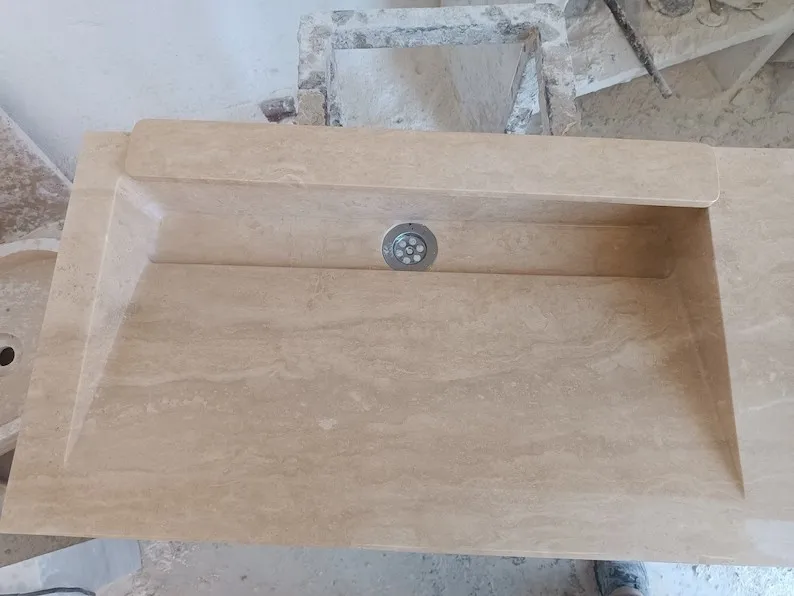 Customized Beige Travertine Stone Wash Basin for Bathroom Decoration ...