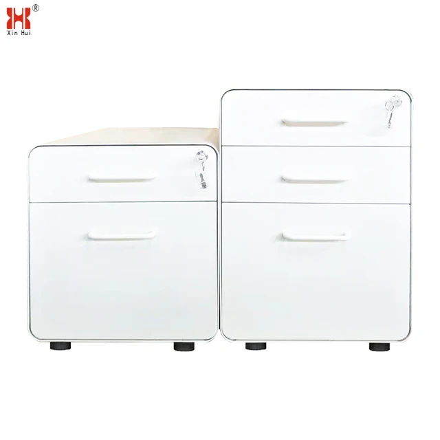 Round Corner File Cabinet 3 Drawers Metal Steel Mobile Pedestal With ...