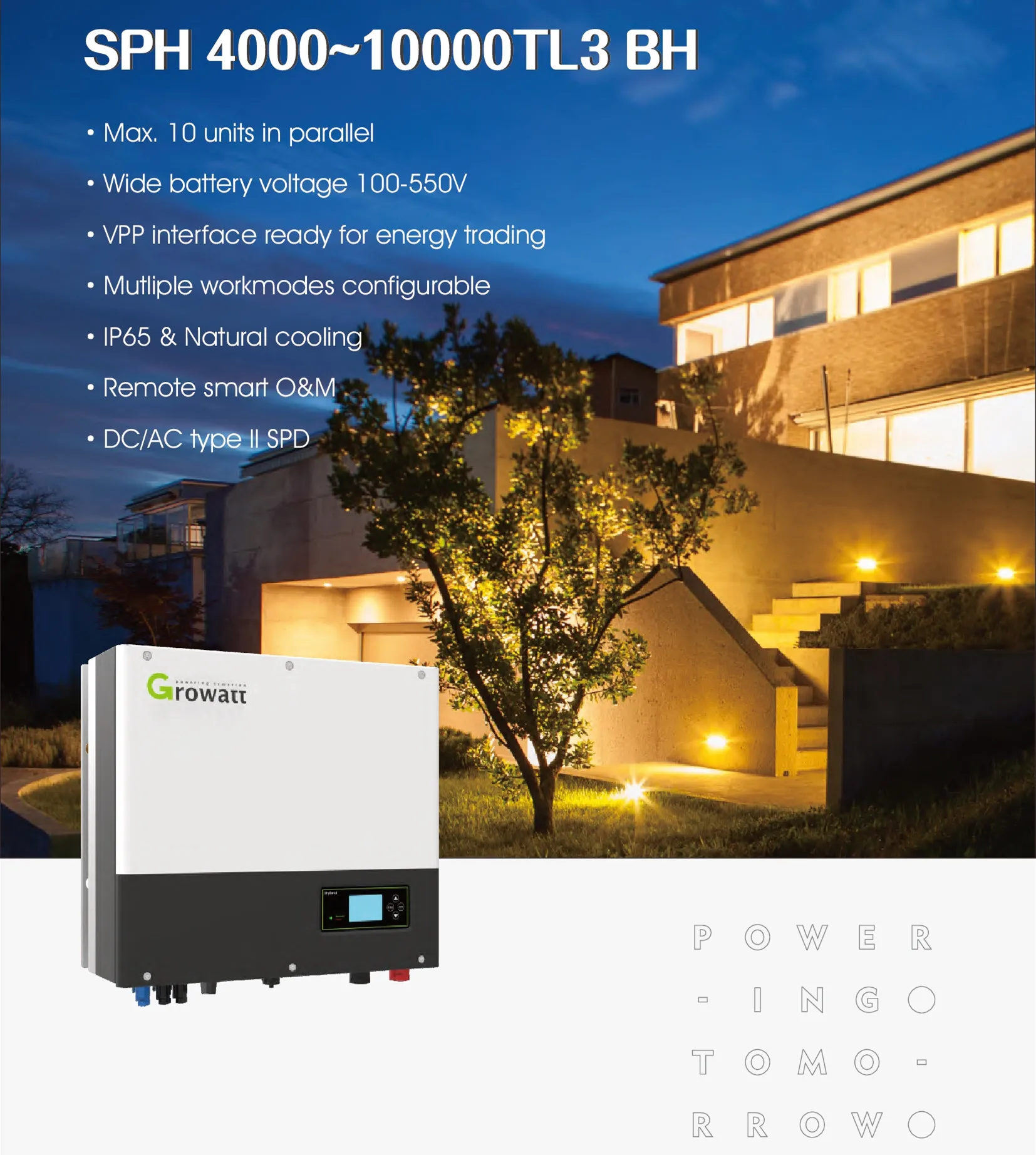 Growatt MPPT 400vac 3-Phase 48vdc Hybrid Solar Inverter
