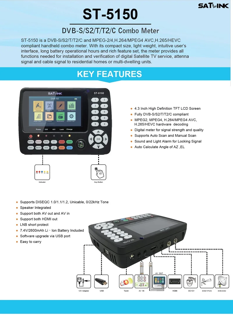 Original Satlink St-5150 Satellite Dvb-s2 Dvb-t2 Dvb-c Combo Satellite ...