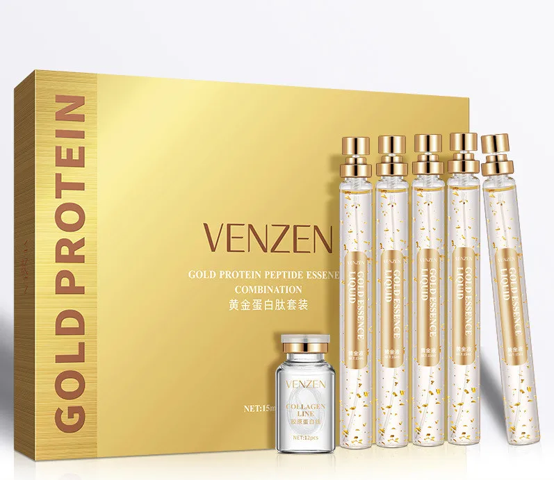 Gold Protein Peptide Essence Set Collagen Line+24k Gold Essence Liquid ...