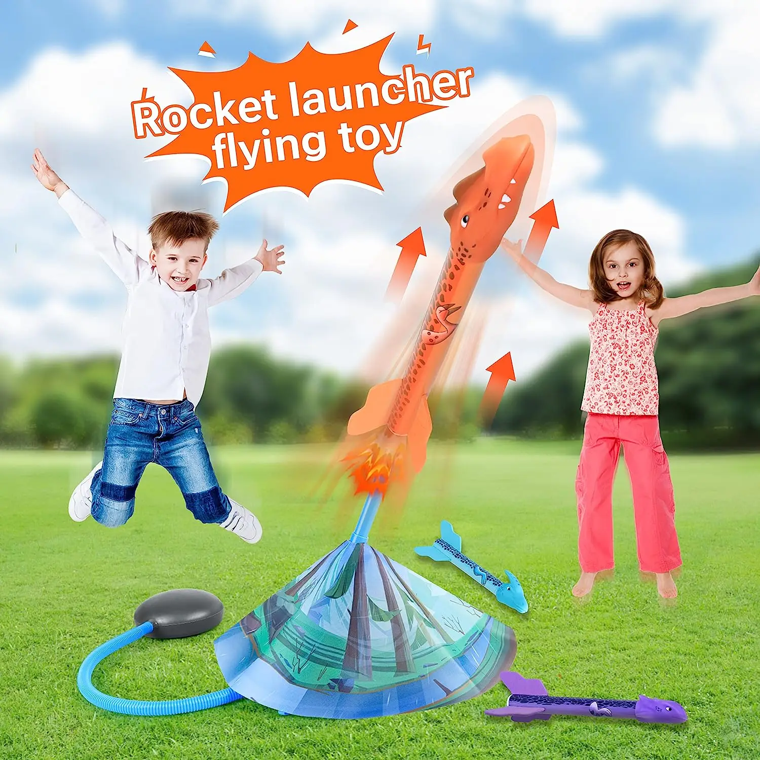 Dinosaur Rocket Toy Launcher for Kids Soft Foam Rockets Outdoor Garden ...