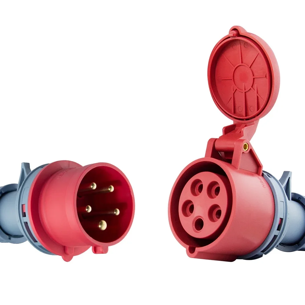 Waterproof 380v 16a 32a Industrial Ev Connectors Male Female Plug Red ...