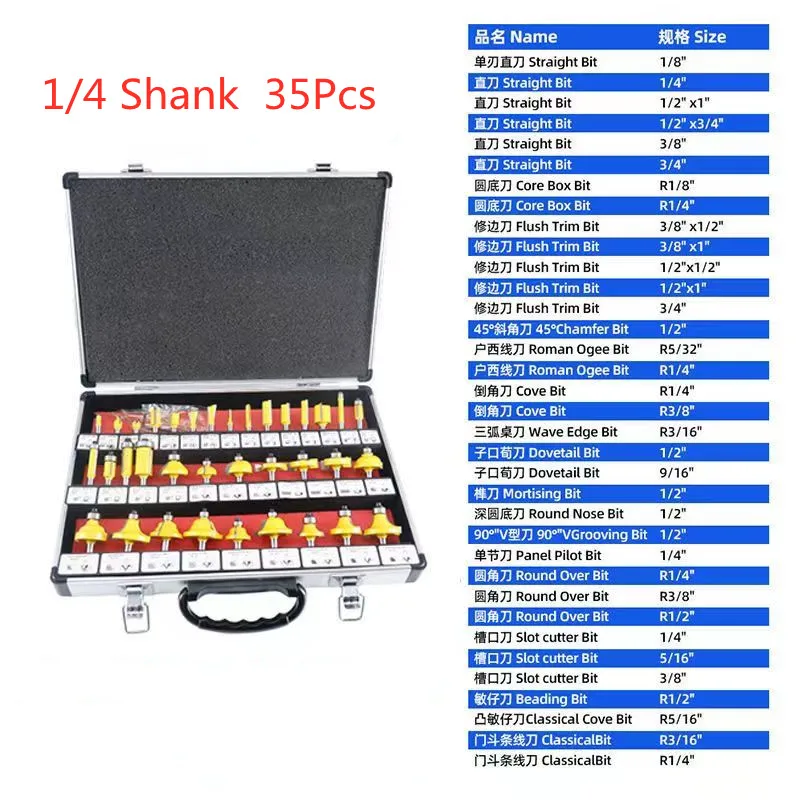 35pcs Wood Tungsten Carbide Milling Cutter Sets 8mm 6.35mm 12.7mm 1/2 1 ...