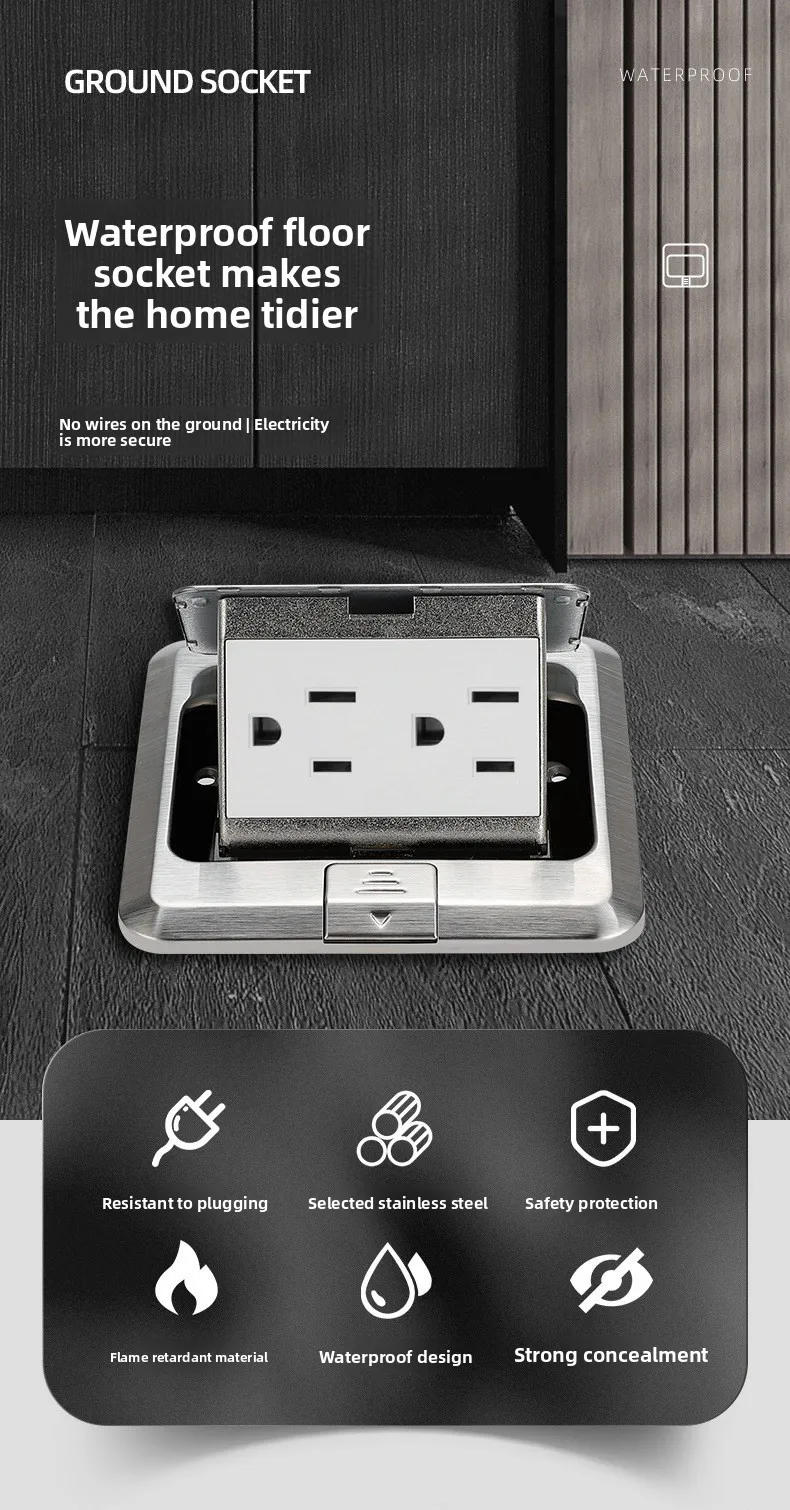 Stainless Steel Floor Socket 2 Outlets Pop-up Hidden Design USA ...