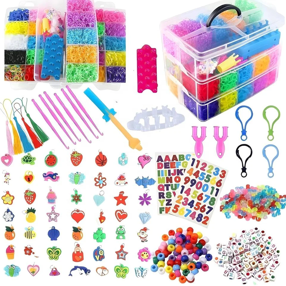 DIY Girls Jewelry Making Toy Gift Set Elastic Loom Bands & Rubber Loops ...