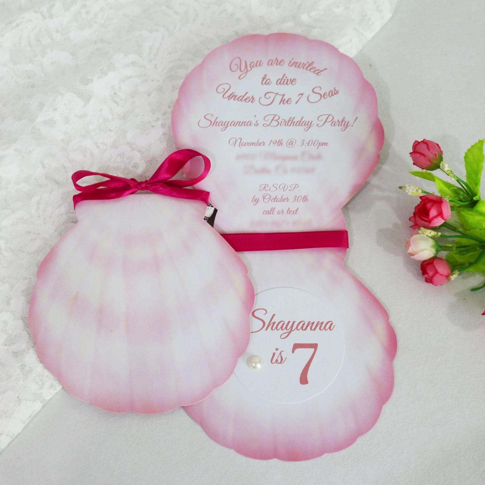 Ocean Theme Birthday Party Sea Shell Invite Pink Fold Card Wedding ...