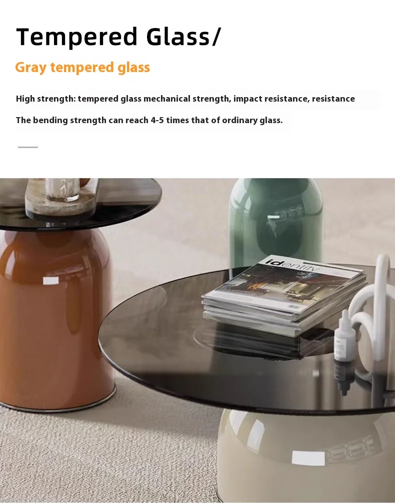 Minimalist Cream Glass Coffee Table Set Modern Home Living Room ...