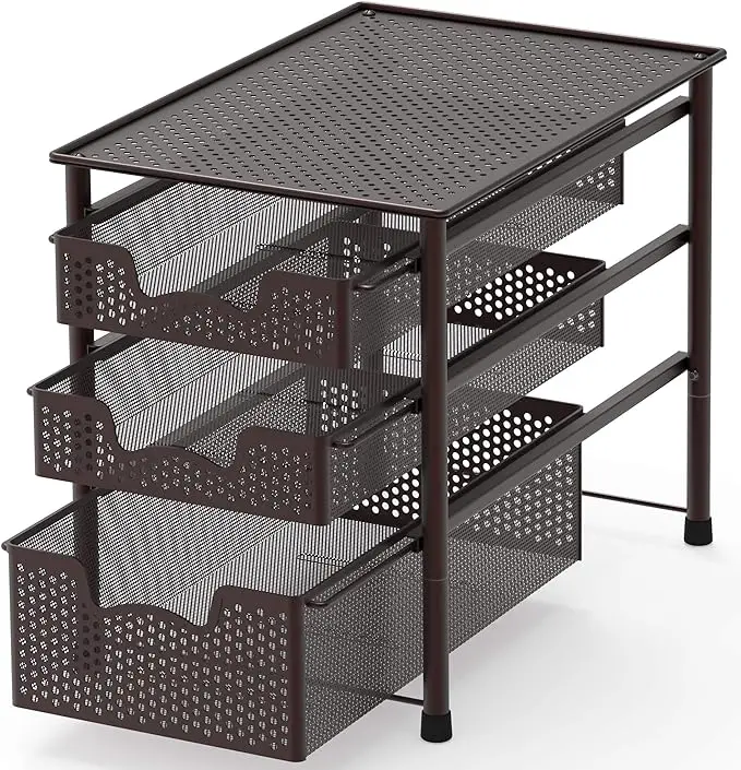 Simple Houseware Stackable 3 Tier Sliding Basket Organizer Drawer ...