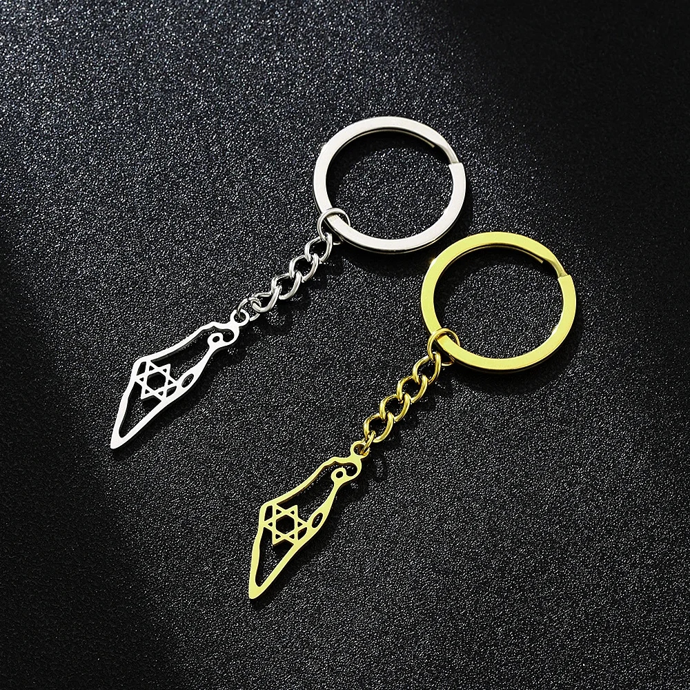Hollow Israel Map Hexagram Star Stainless Steel City Hometown Key Chain ...