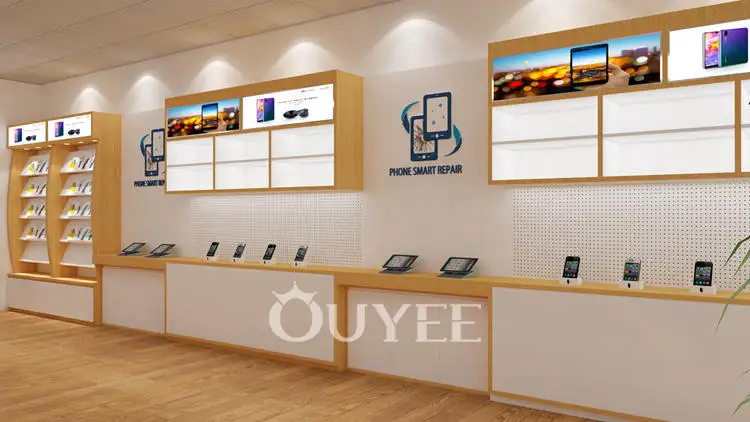 Mobile Phone Showroom In Furniture Store Shelf Display Wall Mounted ...