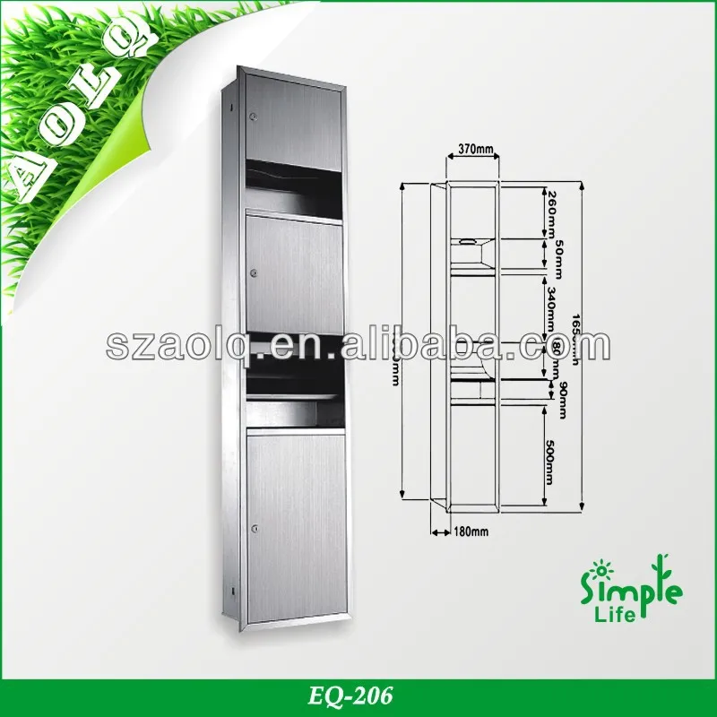 Stainless Steel Paper Dispenser With Dustbin Wall Mounted Tissue Box ...