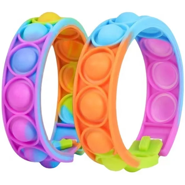 Rainbow Color Fidget Sensory Toy Stress Relief Bubble Wristband Toy ...