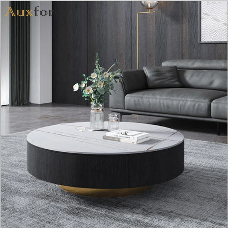Modern Round Sintered Stone Top Coffee Table with Drawer