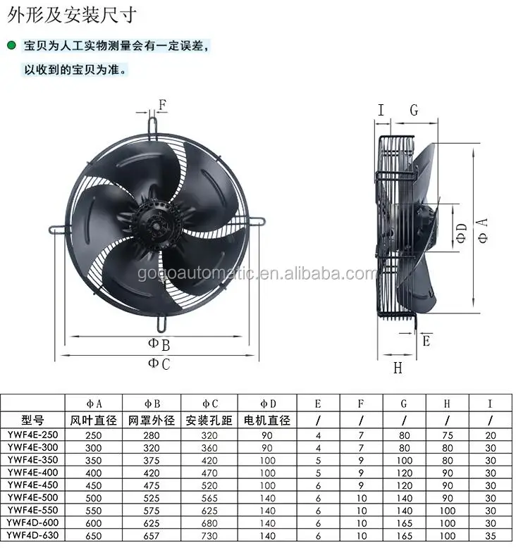 External Rotor Axial Fan YWF4E/4D-250/300/350/400/450/500 Condenser Fan ...