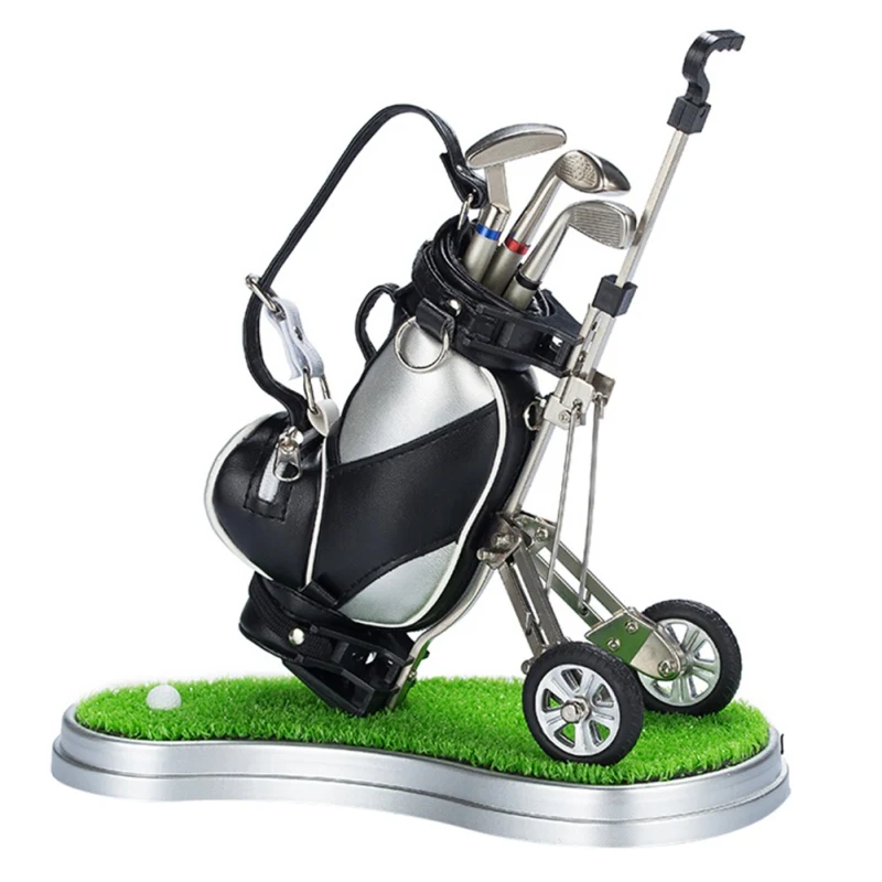 Desktop Golf Bag Pen Holder Set with Clock - 6-Piece Golf Souvenir Gift ...