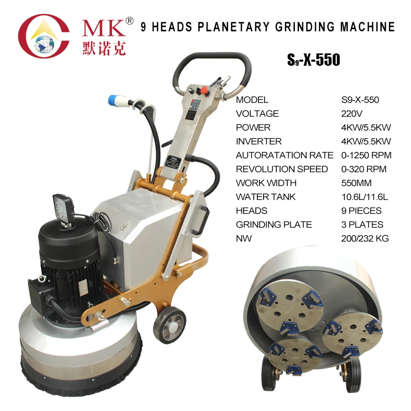 9 Heads 220V Floor Polishing Machine 4KW Planetary Grinder