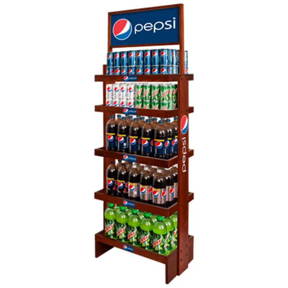 Eco-friendly Wooden Soft Drink Display Racks for Supermarkets