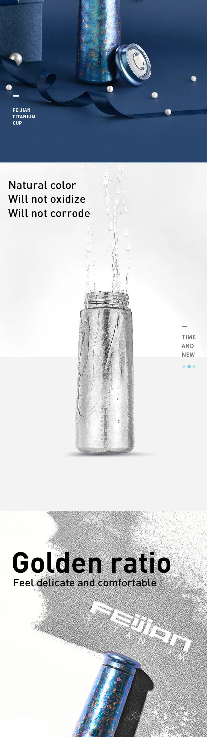 Feijian 280ml Titanium Thermos Bottle Oxidized Crystal Surface Vacuum ...