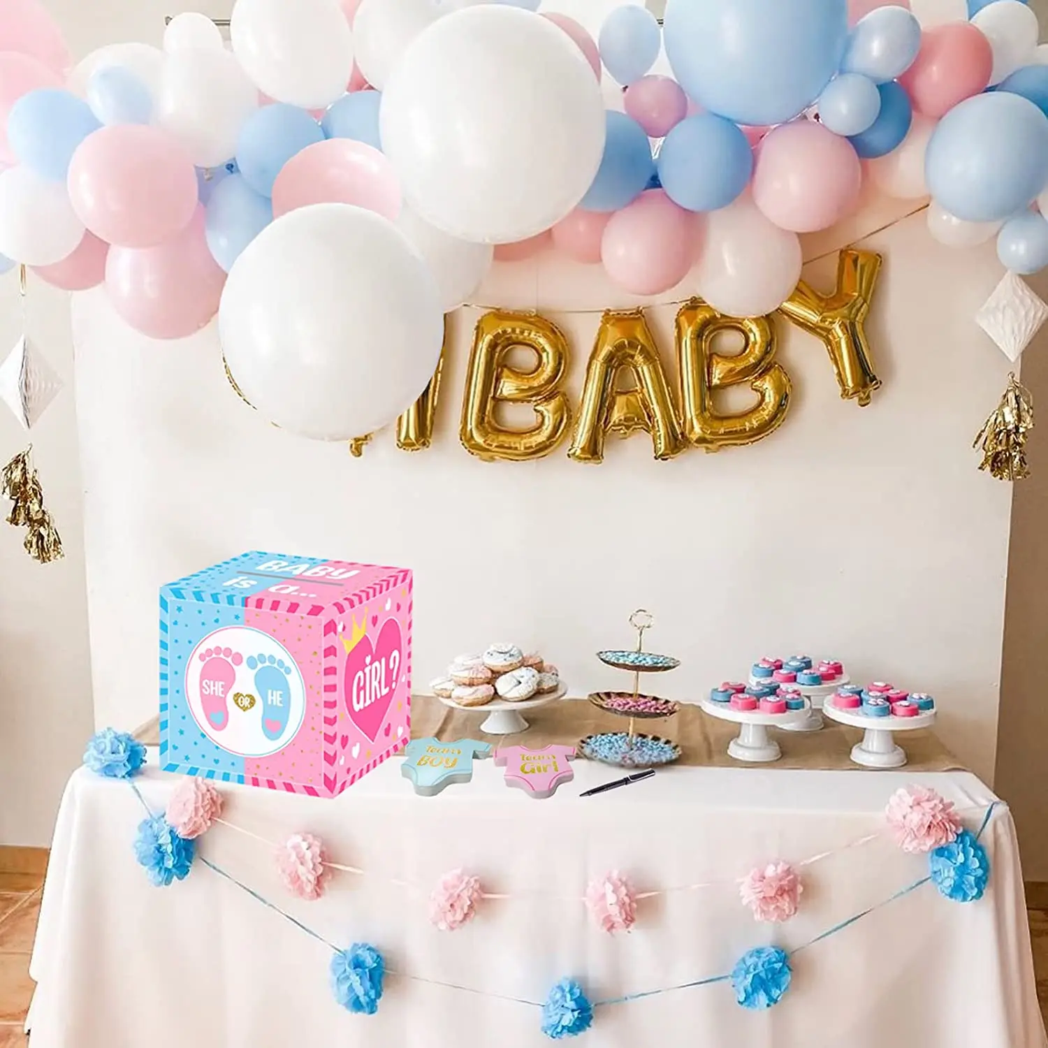 Gender Reveal Voting Box with 60 Ballot Cards - Perfect Party Supplies ...