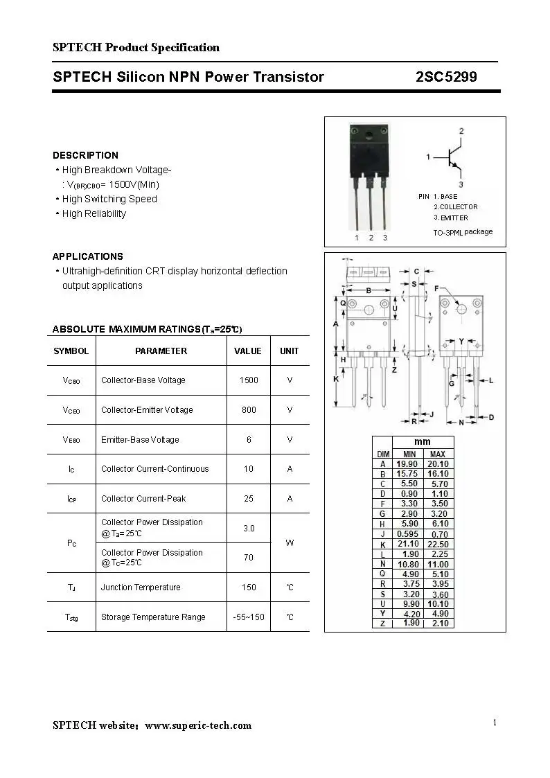 Factory Direct Npn Transistor Sptech 2sc5299 Transistor For Ultrasonic ...