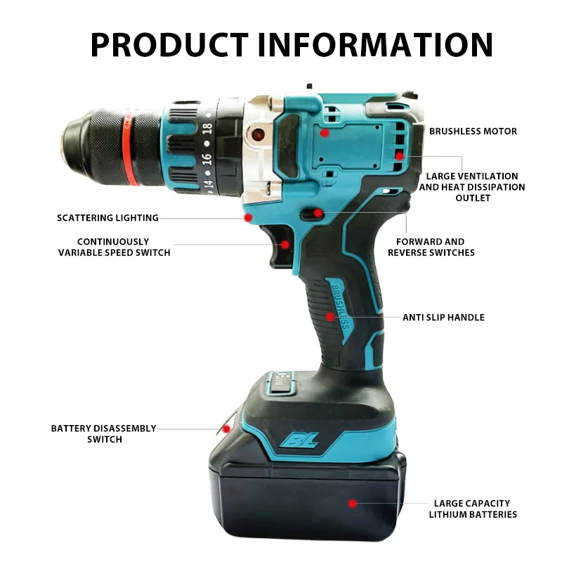 12v Brushless Cordless Drill Max Torque Led Work Light,Perfect For Diy And Professional Projects ...