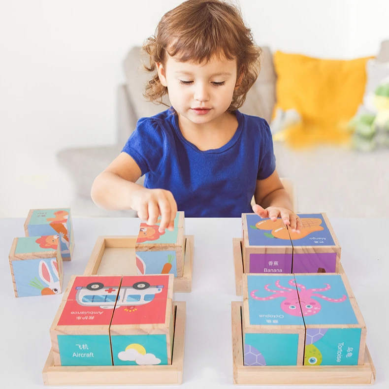 Ts Wooden Six-sided Cube Puzzle Transportation Animal Wooden Cube ...