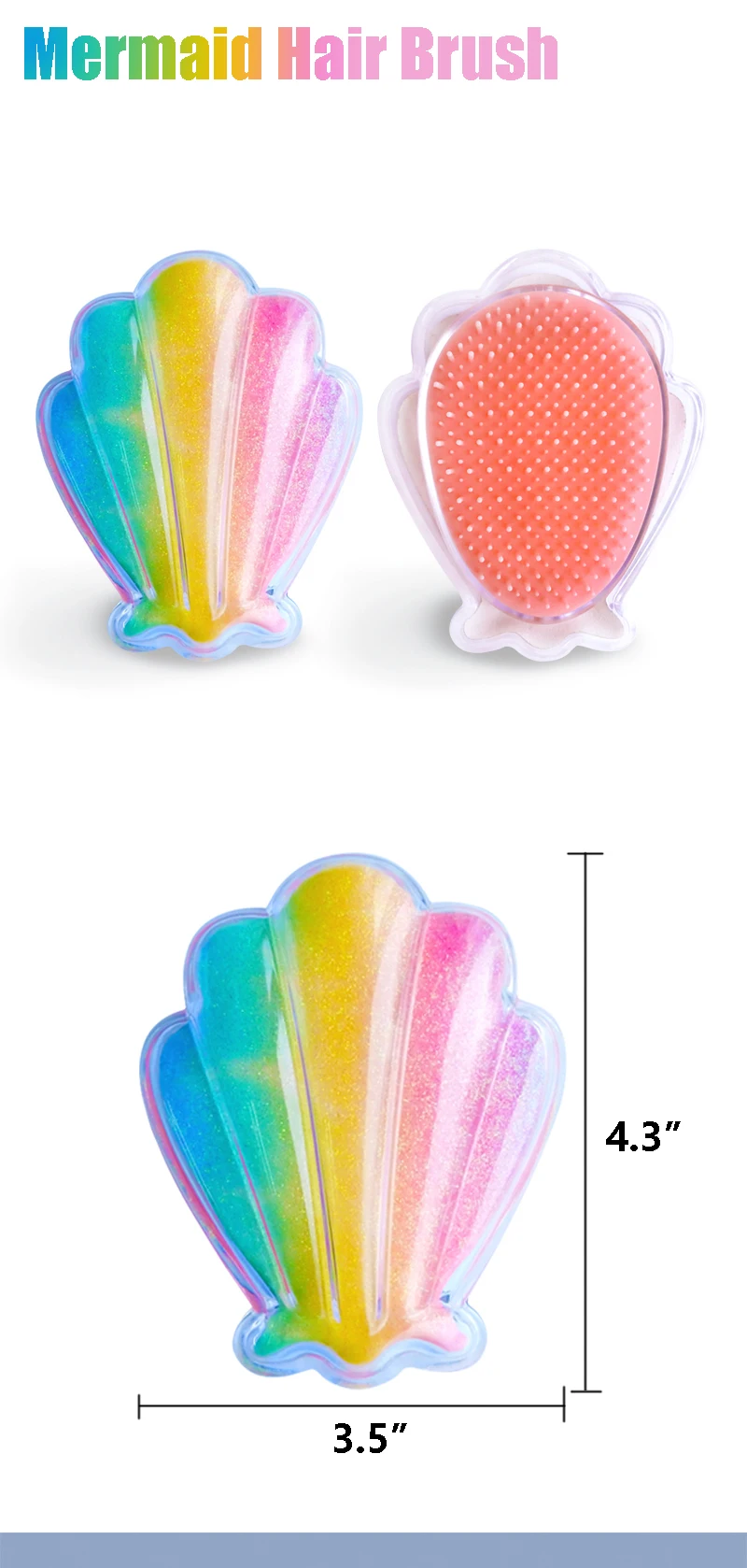 Ombre Gradient Rainbow Sea Shell Detangling Comb Glitter Mermaid Hair ...