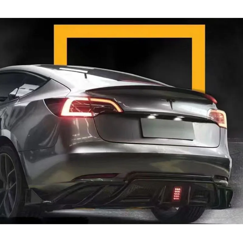 Full Dry Carbon Fiber Front Lip Rear Diffuser For Tesla Model 3 Bodykit ...