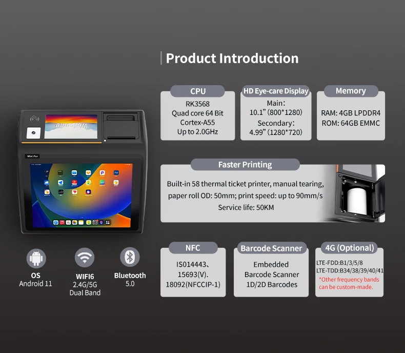 D3-Mini Smart Terminal: Compact Android POS Cash Register with Barcode ...