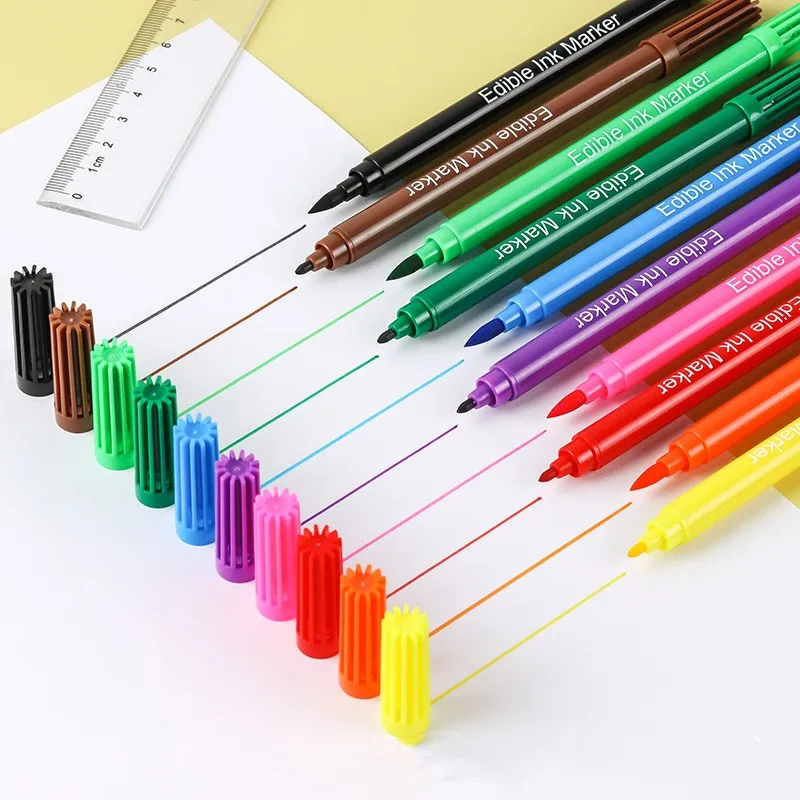 Double-side DIY 10Colors Edible Pigment Marker Pen Eco-friendly Biscuit ...