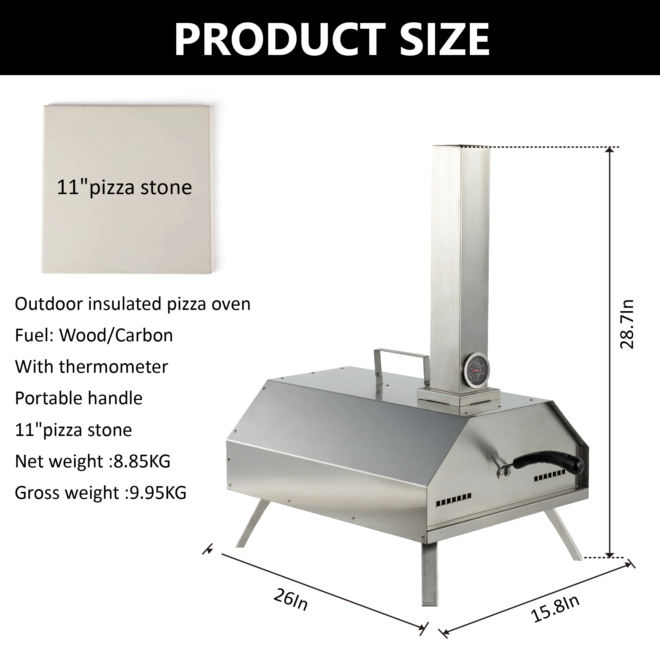 Stainless Steel Portable Oven Wood Pellet Pizza Oven With Pizza Stone Wood Fire Bbq Grill Pizza ...