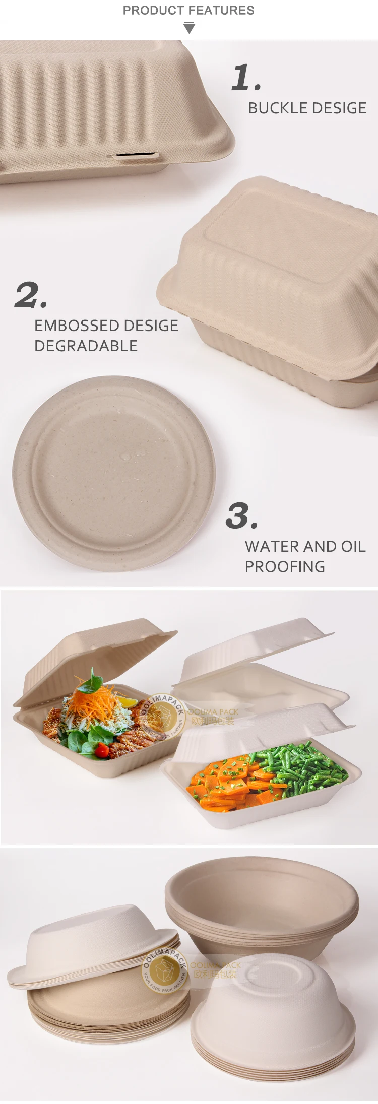 100% Biodegradable Compostable Sugarcane Bagasse Takeaway Fast Food ...