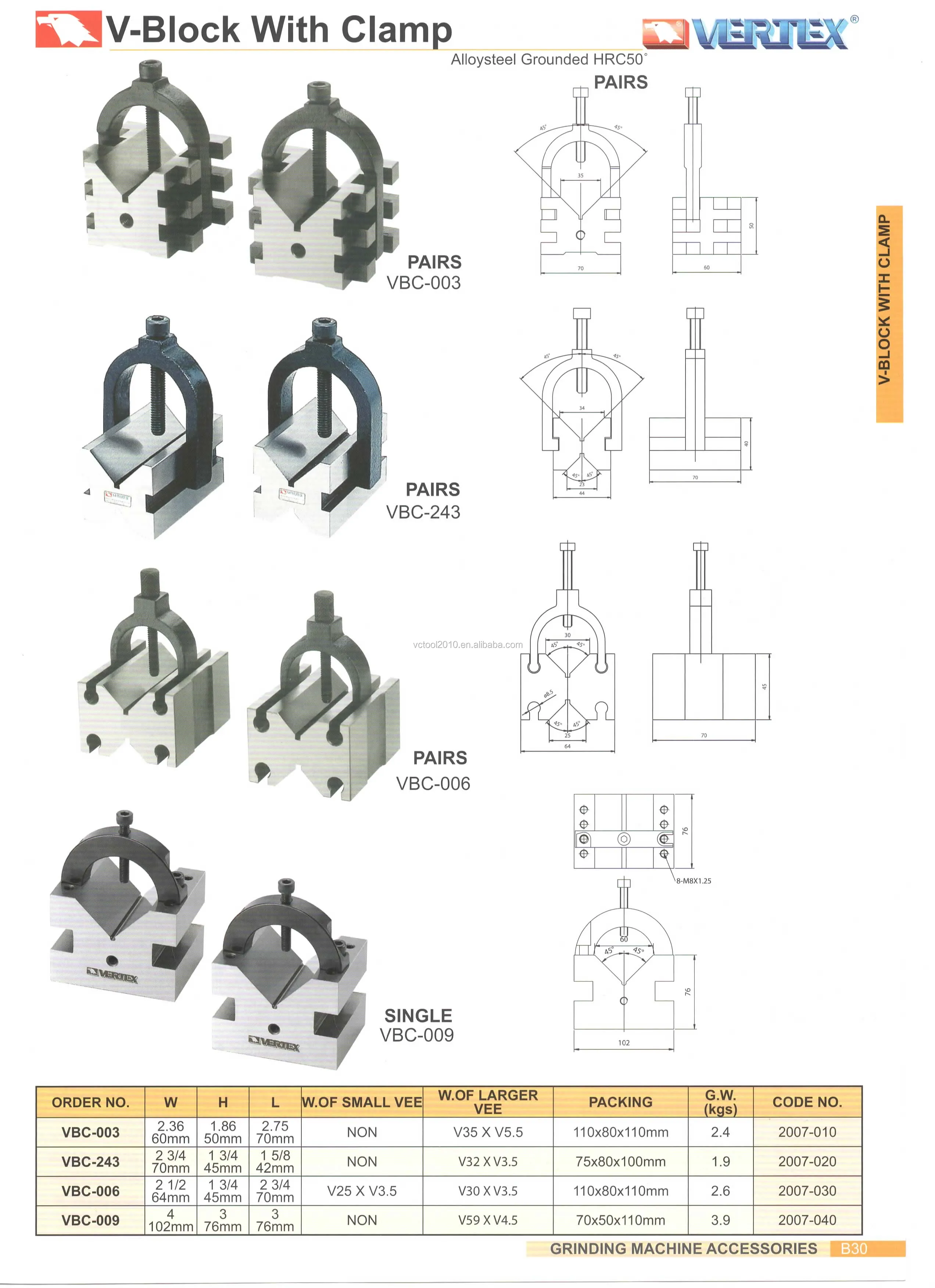 VERTEX VBC-006 Precision V-Block with Clamp for Manufacturing