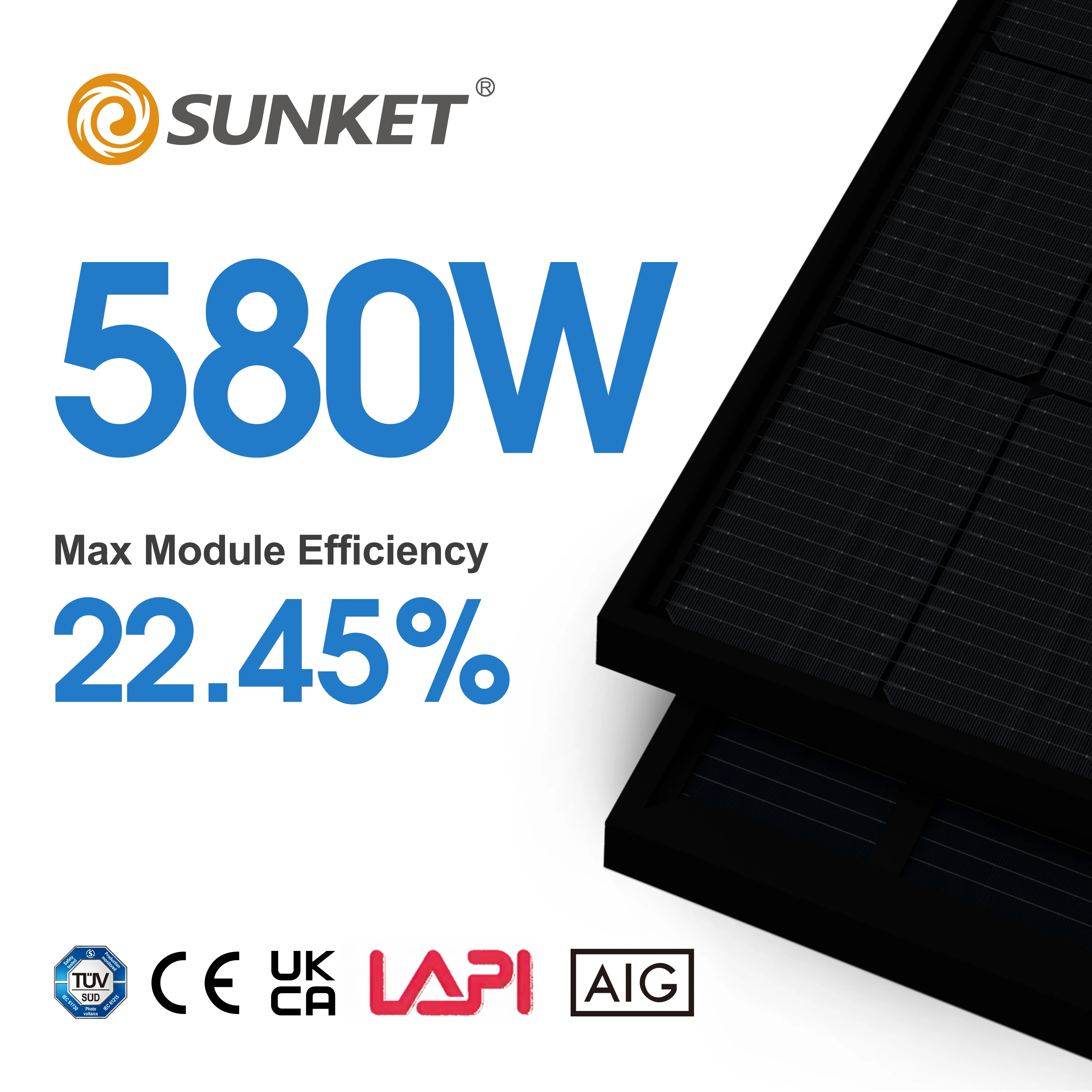 Sunket Manufactured Advanced Bifacial Efficiency 182mm 16bb 144cells All Black Double Glass ...
