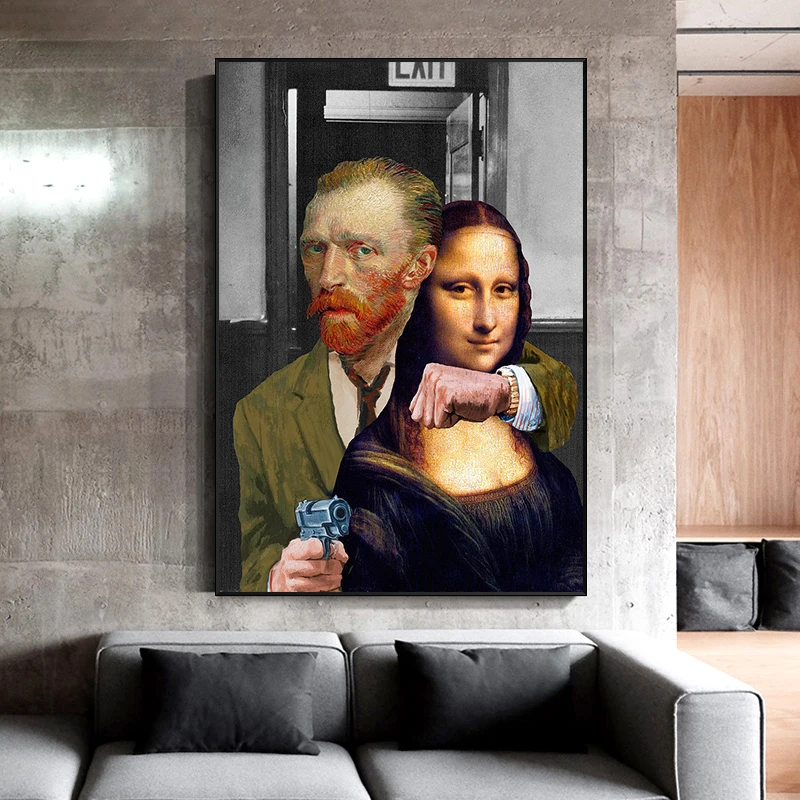 Funny Van Gogh Mona Lisa Art Painting On Canvas Home Wall Decor Modern ...