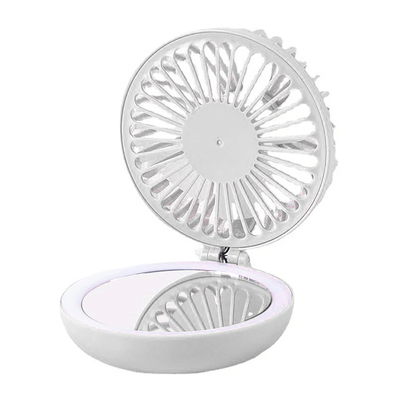 Portable Led Fill Light Makeup Mirror Small Fan Portable Beauty Folding ...