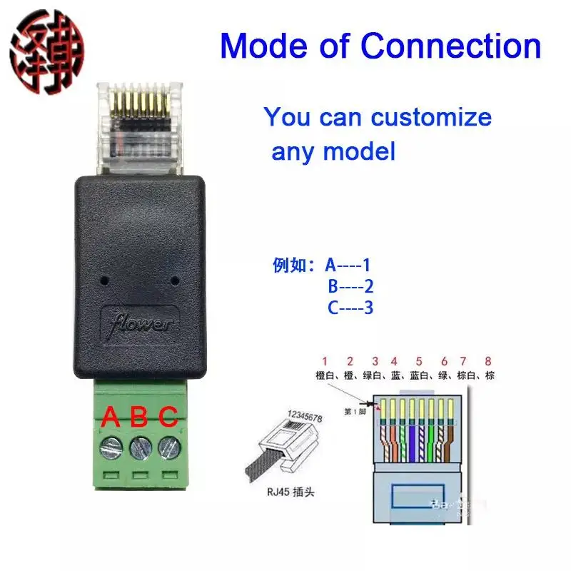 Rj45 To Rs485 Terminal 3 Pin Crimp Cable Connector Rj45 To Screw ...