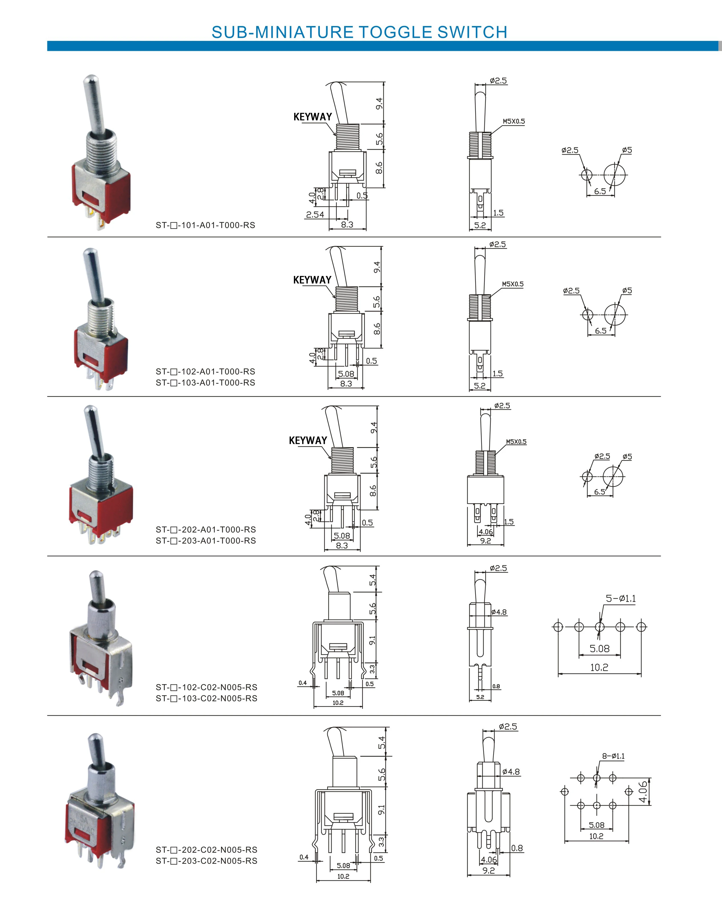Sub Miniature Toggle Switch Smts-202-c3-rs 2 Position Dpdt On On Mini Toggle Switch - Buy Smts ...