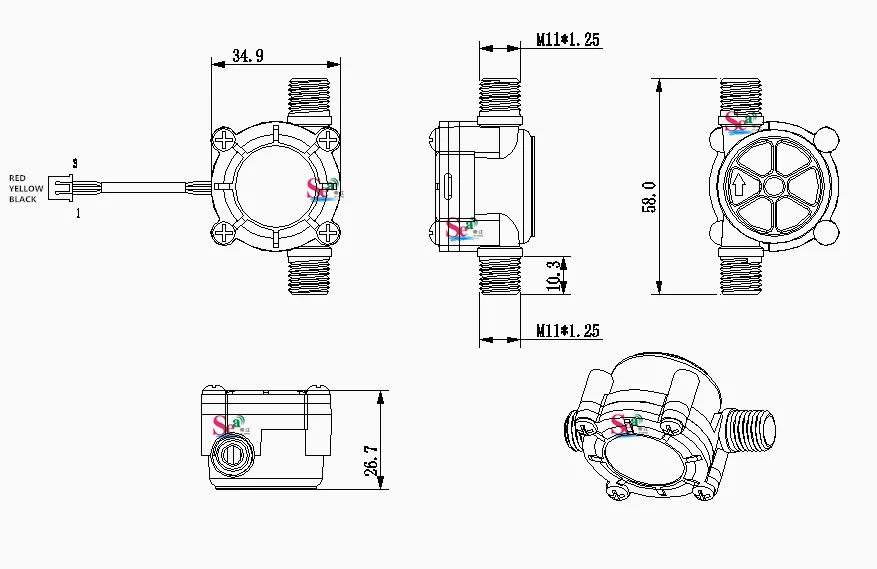 Micro Hall Sensor 0.3-6l/min Water Flow Sensor White Pom Material Ce ...