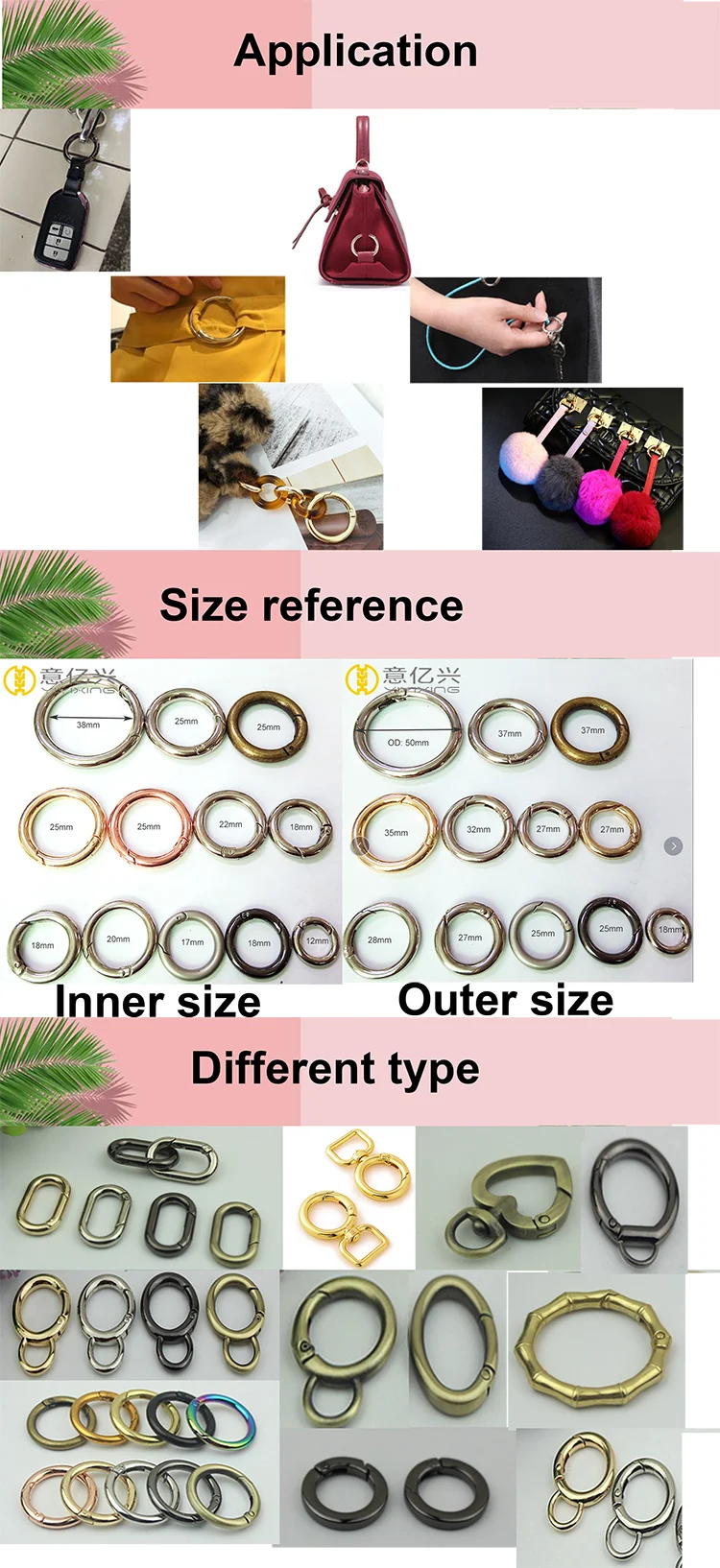 1" Inch Clasp Carabiner O Rings Metal Open Rose Gold Spring Rings For ...